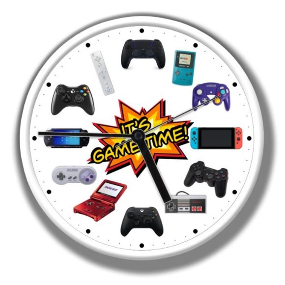 Clock | Wall Decor | Its Game Time Wall Clock New Nintendo Playstation ...